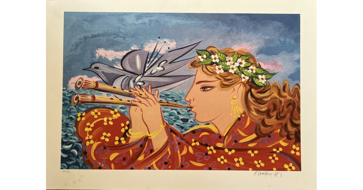 GEORGE STATHOPOULOS - GIRL WITH FLUTE (1944 - ) - GALERIE LEFAKIS