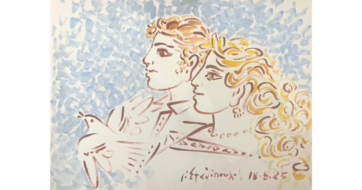 GIORGOS STATHOPOULOS (1944 - ) - COUPLE WITH DOVE - GALERIE LEFAKIS