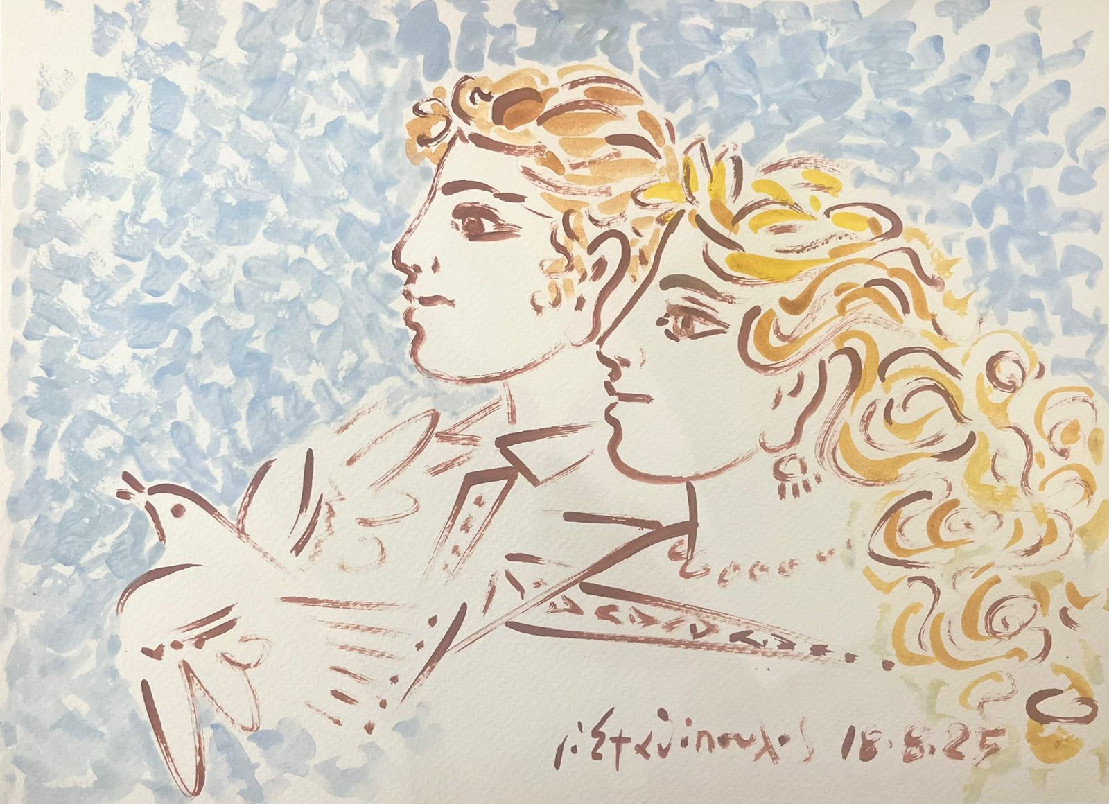 GIORGOS STATHOPOULOS (1944 - ) - COUPLE WITH DOVE - GALERIE LEFAKIS